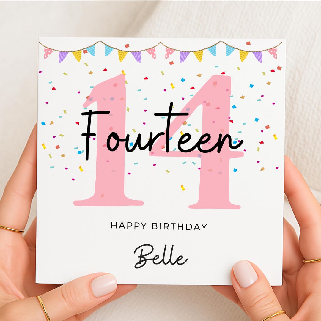 Personalized 14th Birthday for Girl, Fourteenth Bday Card, Custom Name ...