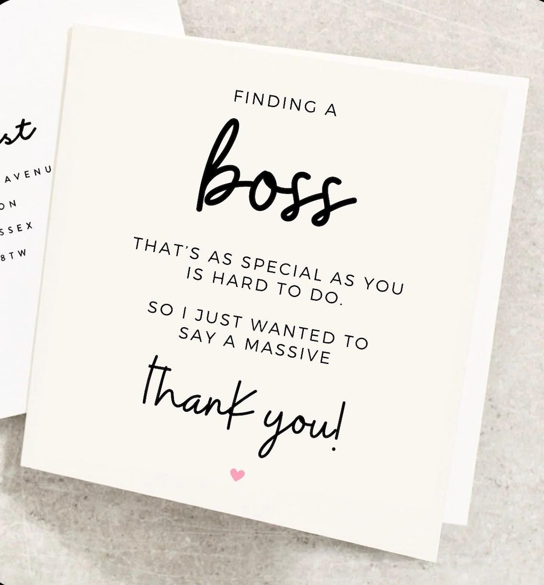 Thank You Boss Card, Personalised Work Leaving Card, Card for Work ...