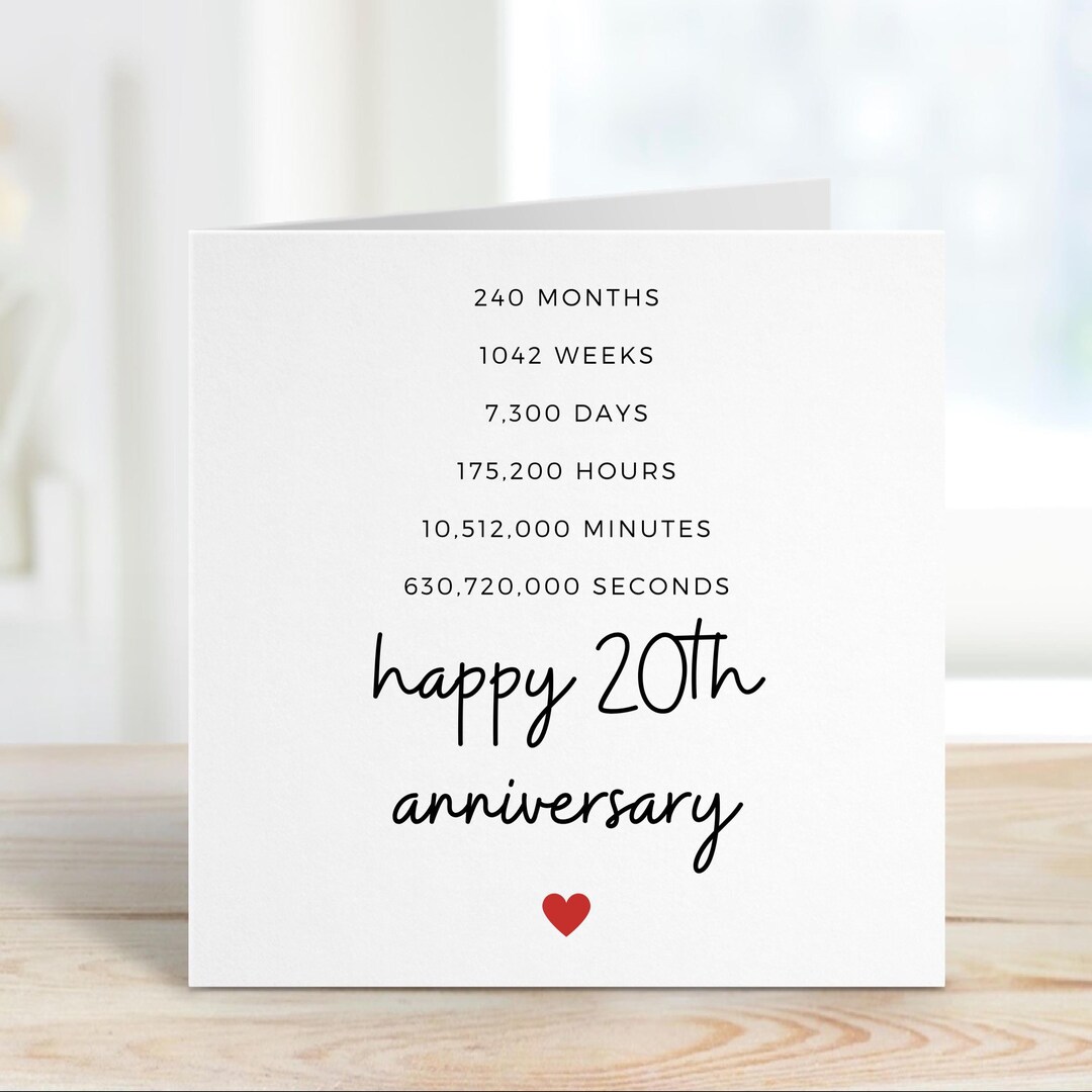 20th Anniversary Card for Husband or Wife, 20 Years Together Love Card ...