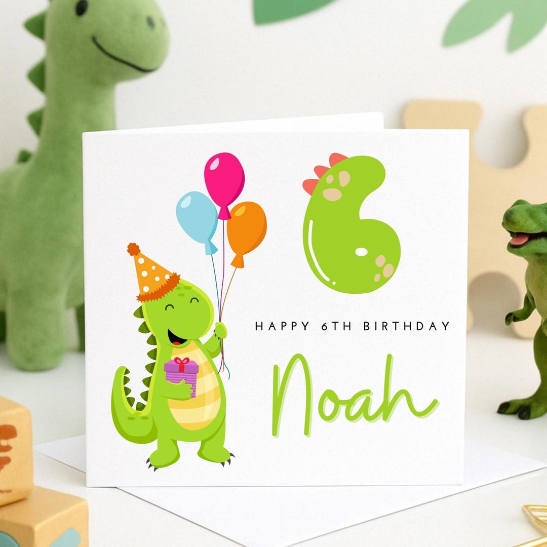 Personalized 6th Birthday, Dinosaur Card, Custom Name Card - Etsy