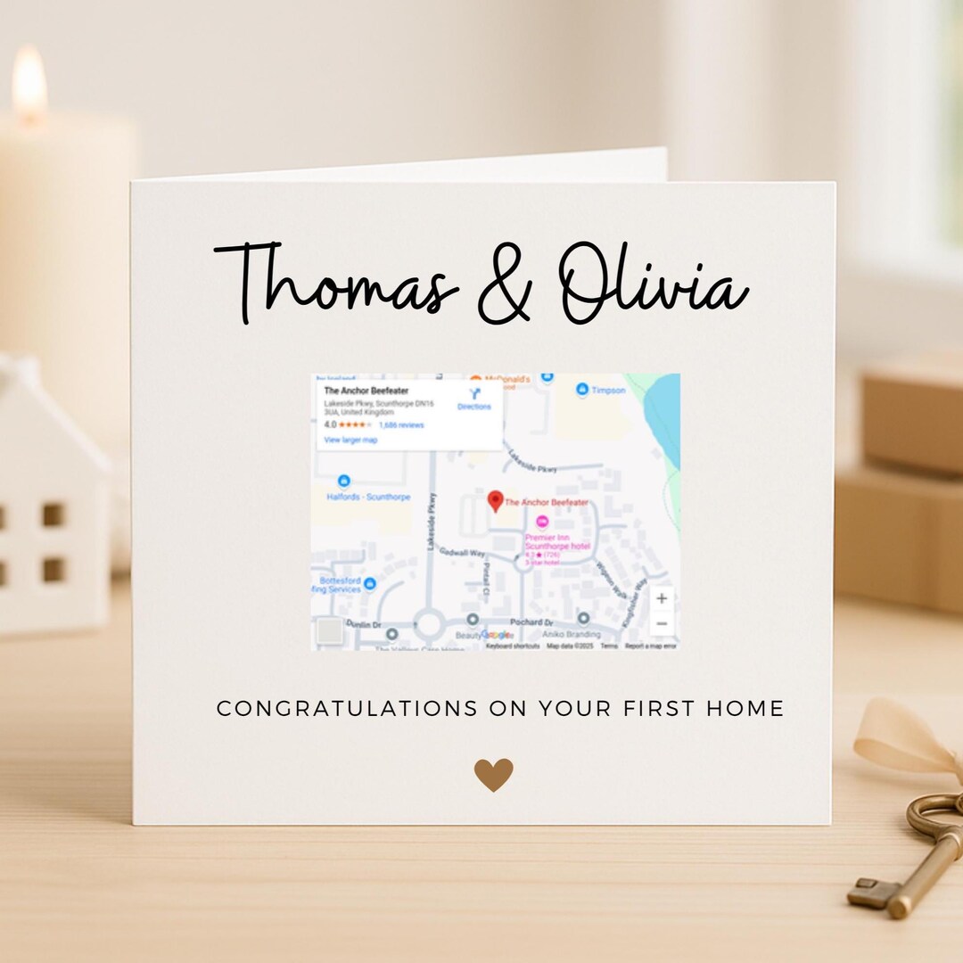 New Home Card With Custom Map, Personalised Housewarming Card, Congrats ...