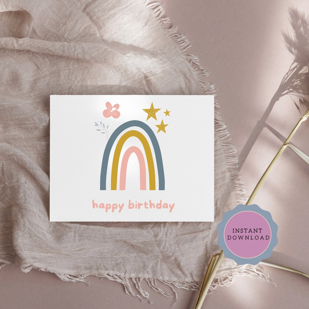 PRINTABLE Birthday Card Birthday Rainbow Card Instant Download Card ...