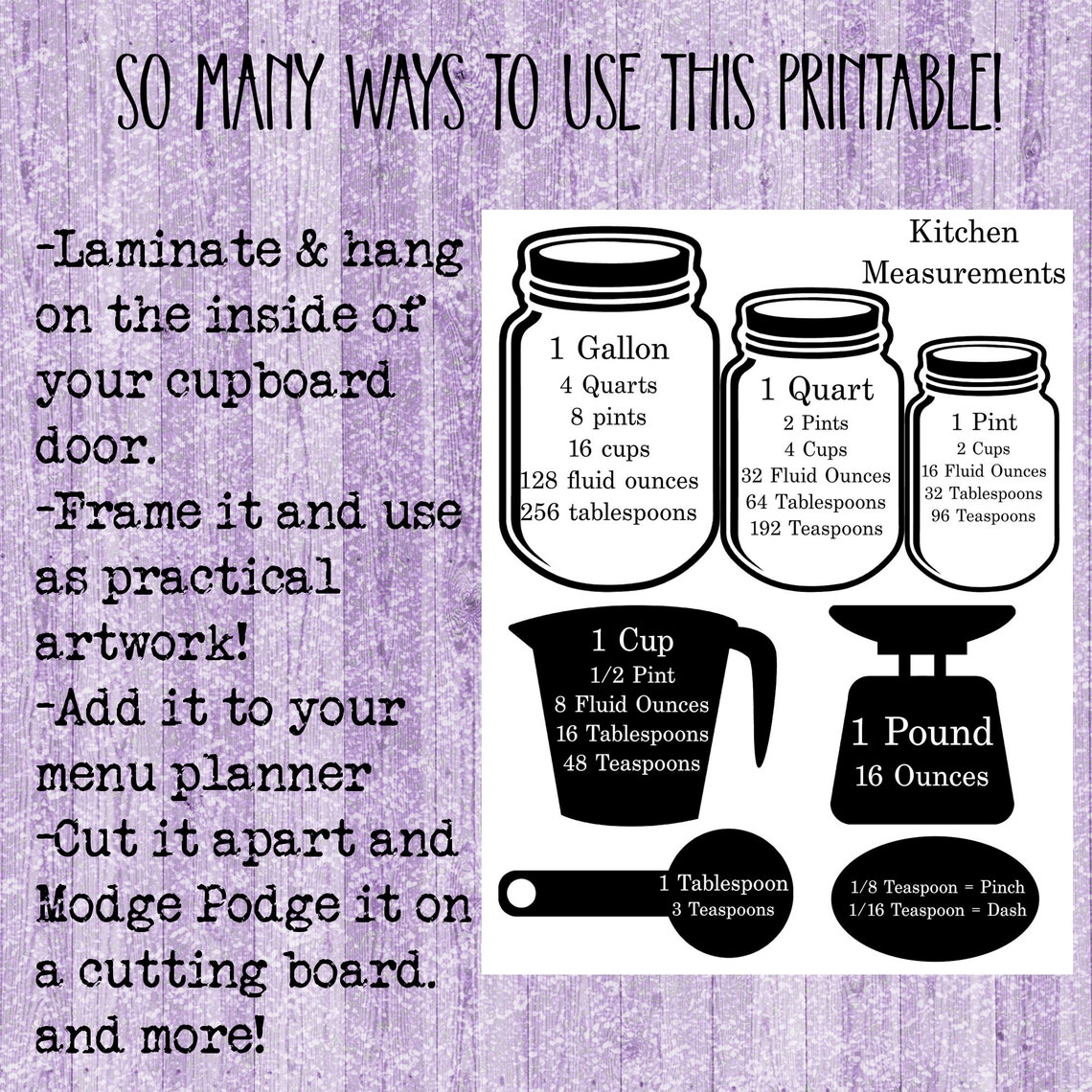 Kitchen Measurements Printable| Kitchen Conversions PDF| Common Kitchen ...