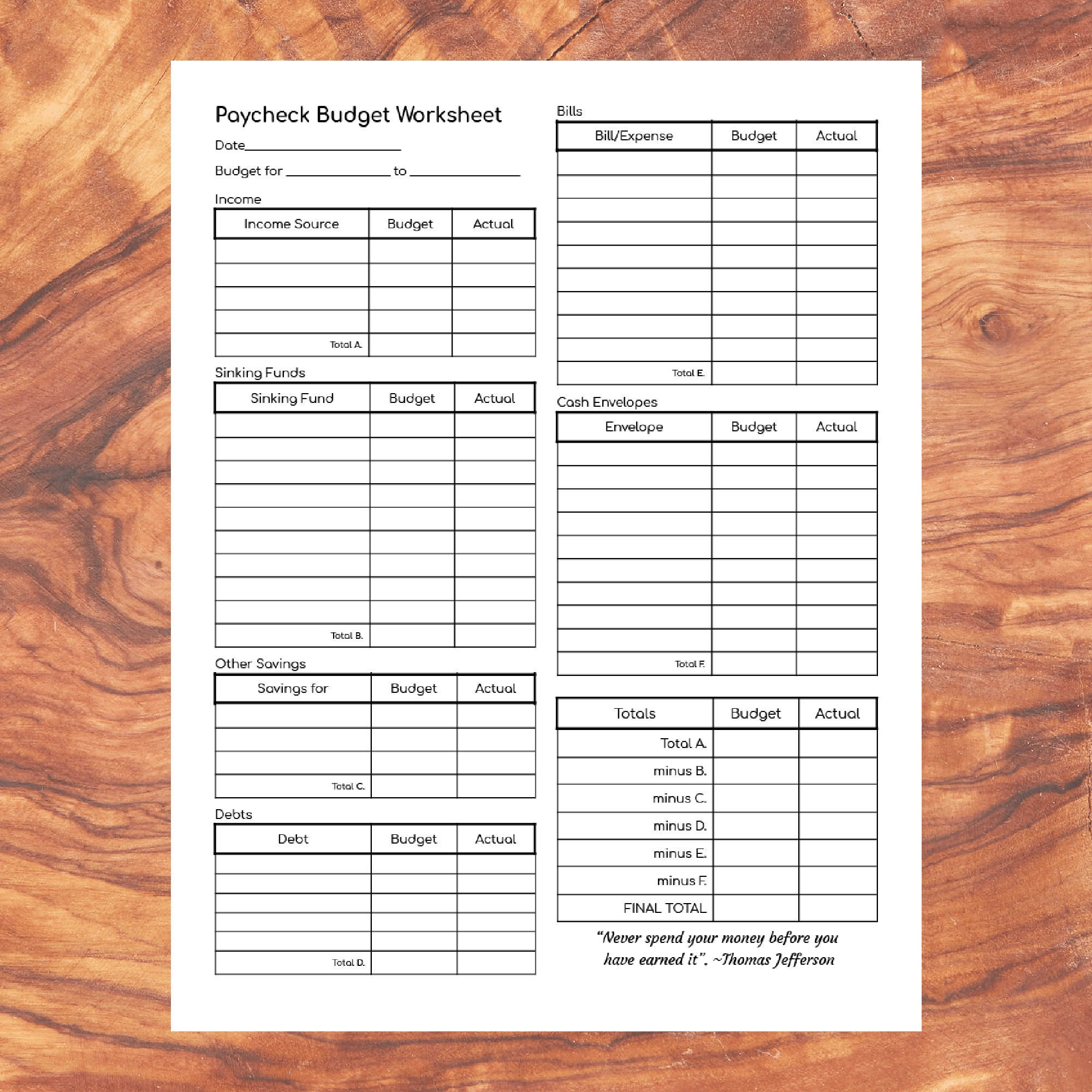 Paycheck Budget Printable, Budget by Paycheck Worksheet, Budget ...