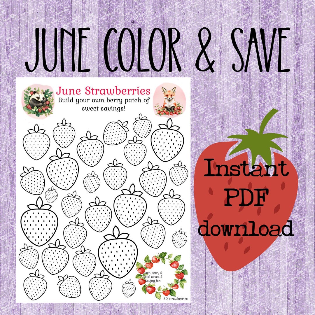 Strawberry Savings Challenge: Color & Save Tracker (PDF Download) - Etsy
