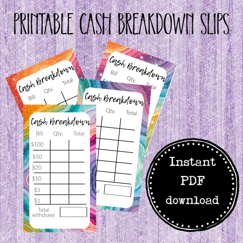 Printable Cash Breakdown Slip: Bank Teller & Cash Stuffing Aid (PDF ...