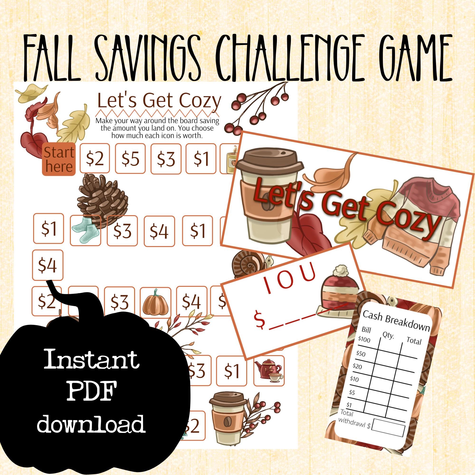 Printable Money Savings Challenge Game: Fall Theme (digital Download ...