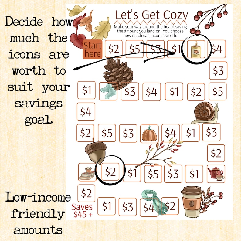 Printable Money Savings Challenge Game: Fall Theme (digital Download ...