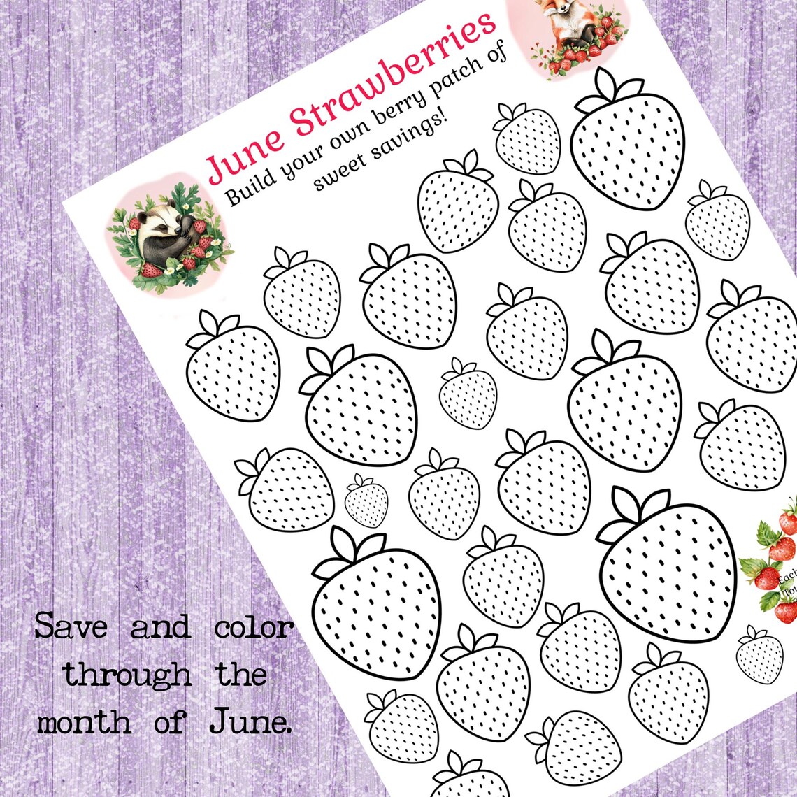 Strawberry Savings Challenge: Color & Save Tracker (PDF Download) - Etsy