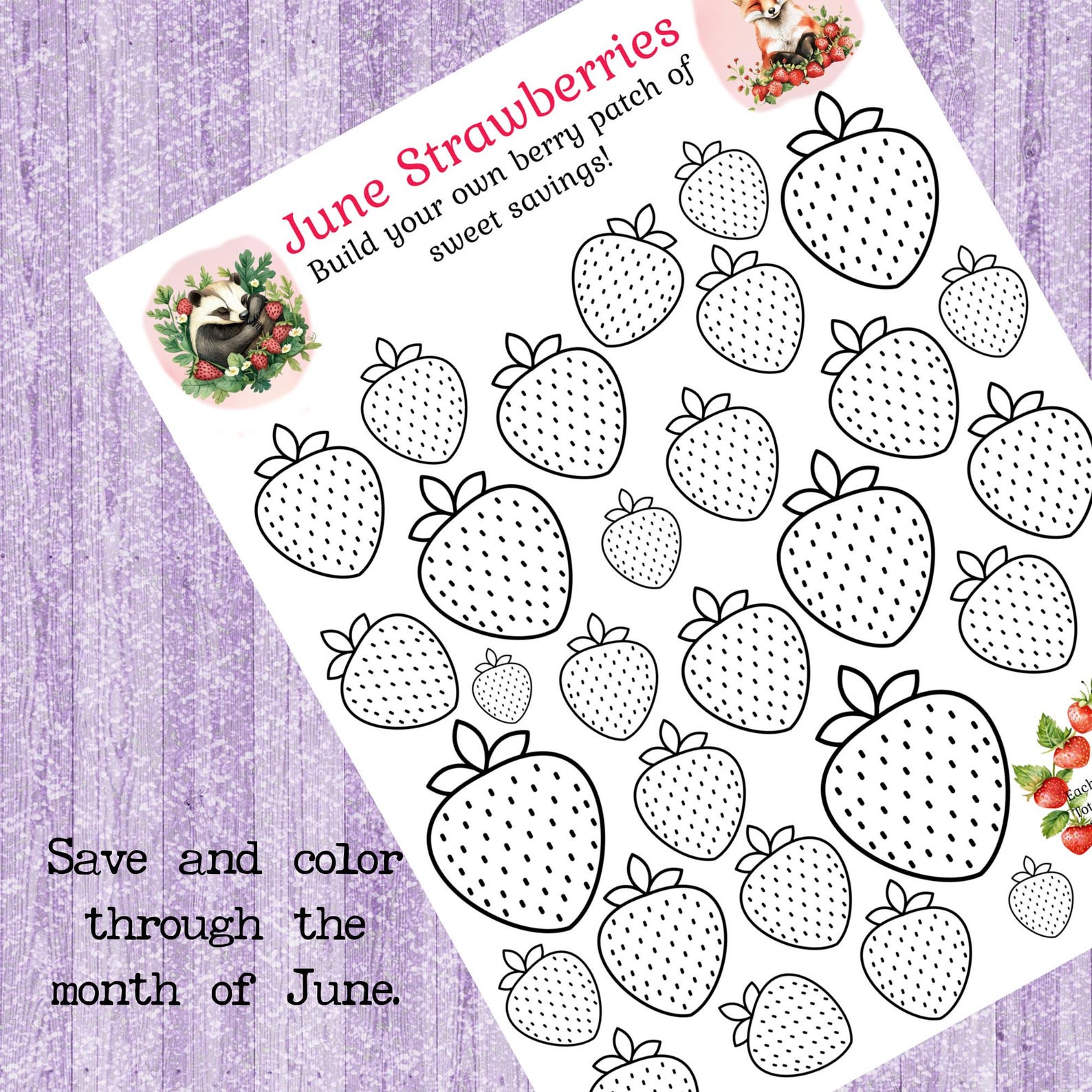 Strawberry Savings Challenge: Color & Save Tracker (PDF Download) - Etsy