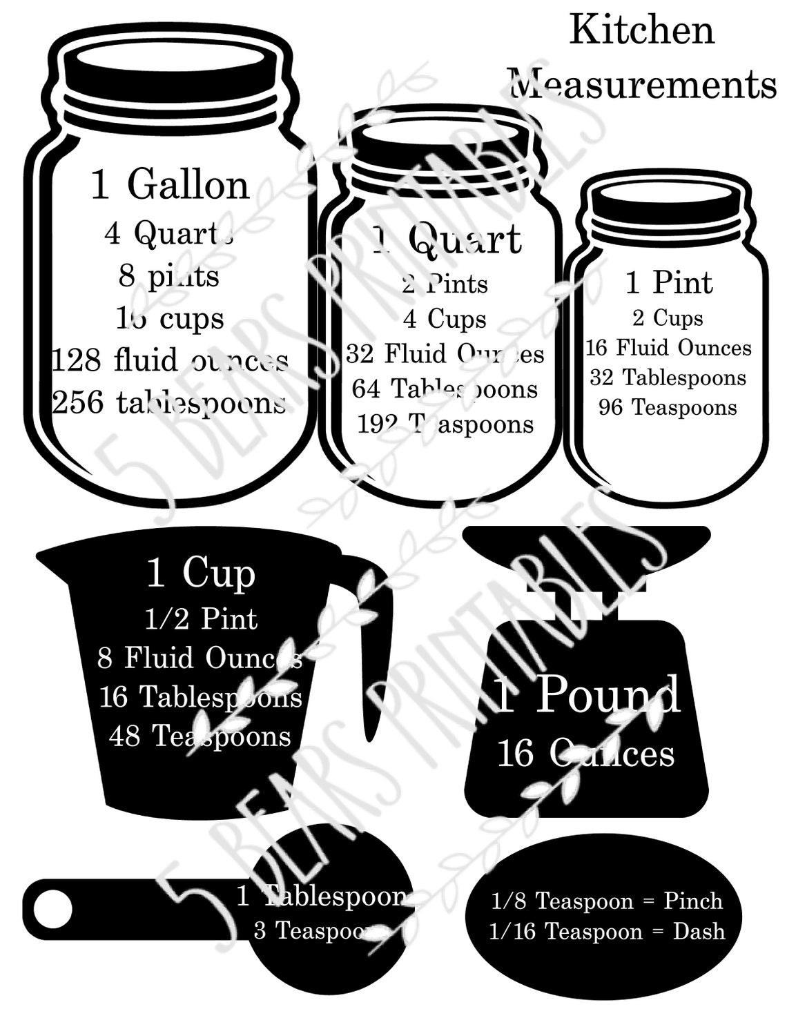 Kitchen Measurements Printable| Kitchen Conversions PDF| Common Kitchen ...