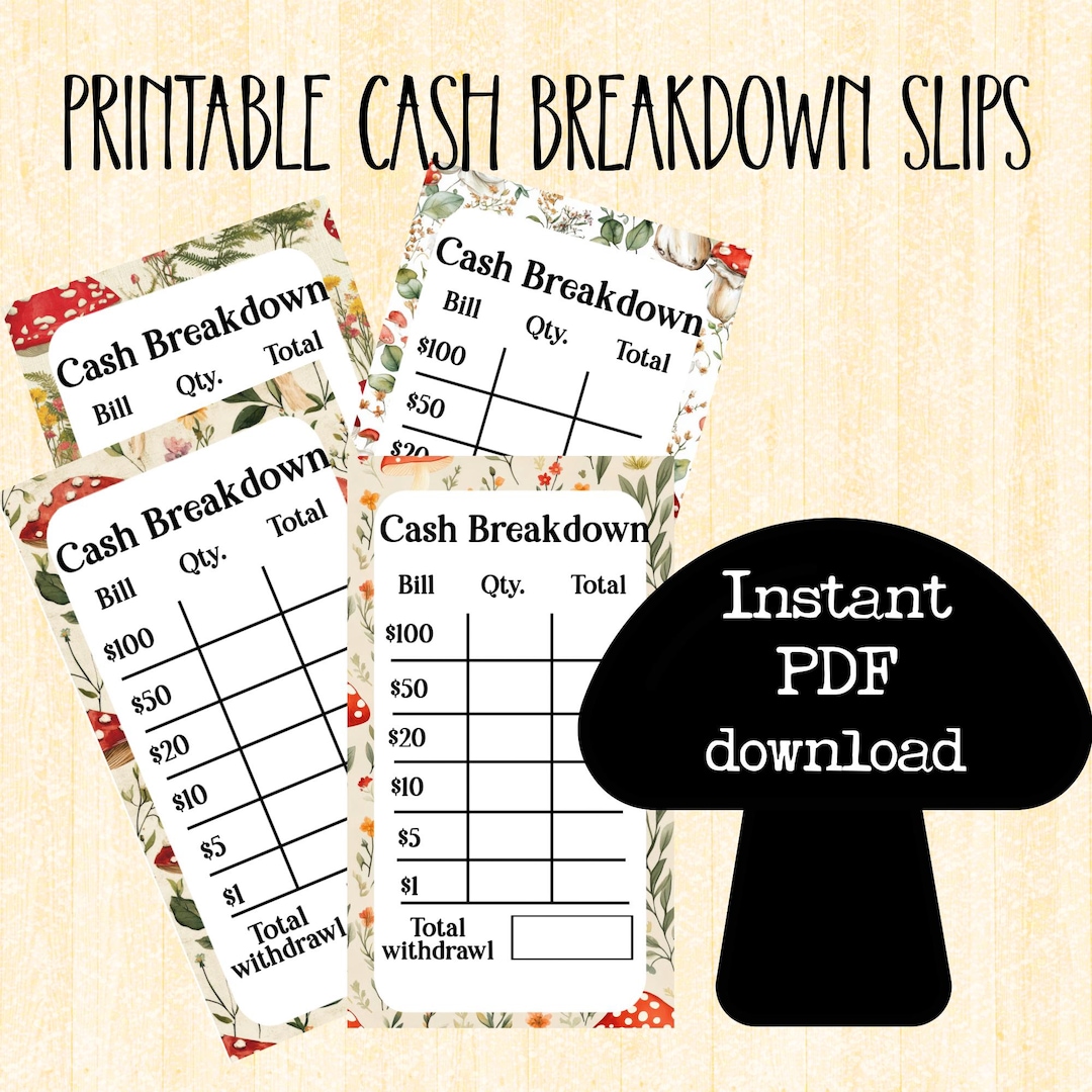 Printable Cash Breakdown Slip: Bank Teller Denomination Form (PDF ...