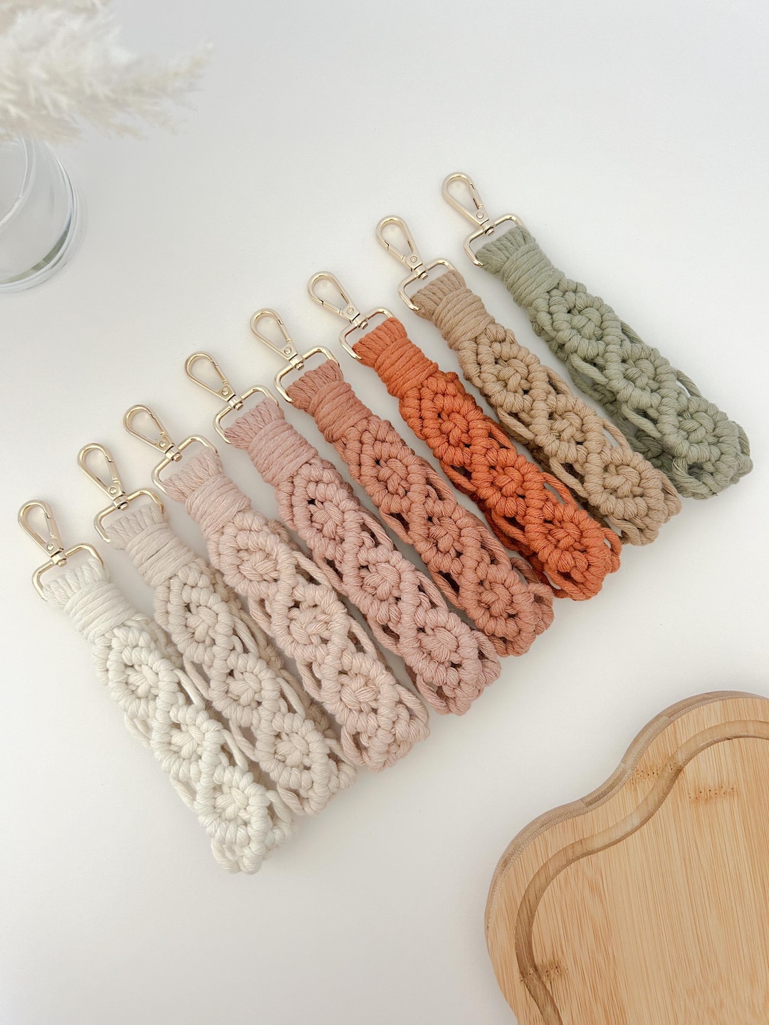 Boho Macrame Wristlet Keychain: Diamond Handmade Cotton Accessory - Etsy