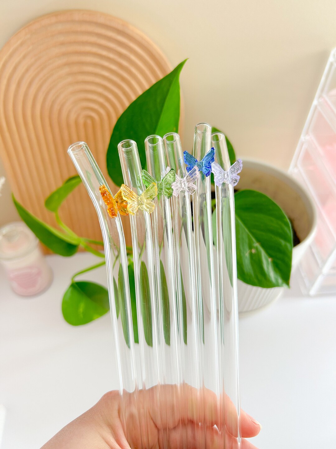 Butterfly Straw 16oz Glass Straw Cute Glass Straw Cottagecore Butterfly ...