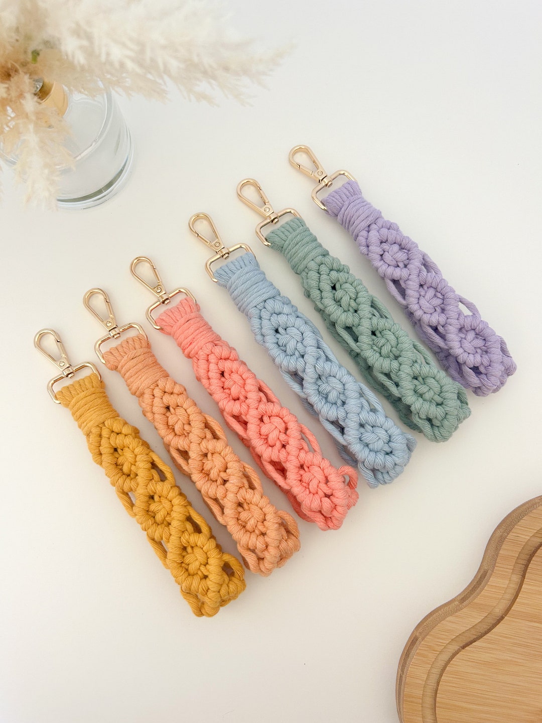 Diamond Macrame Wristlet Colorful Macrame Wristlet Macrame Keychain ...