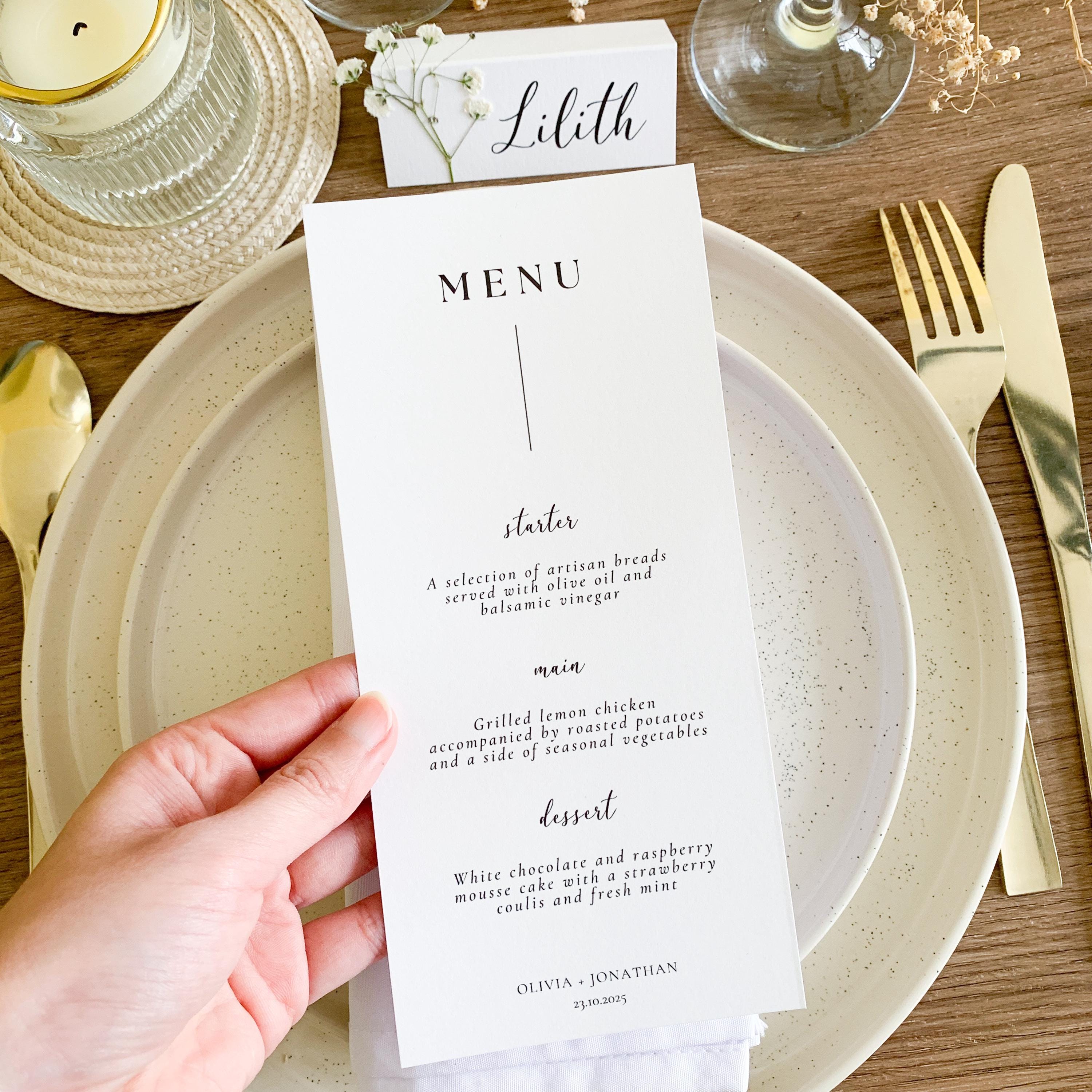 Simple Elegant Personalized Menu for Wedding, Bridal Shower Decor ...