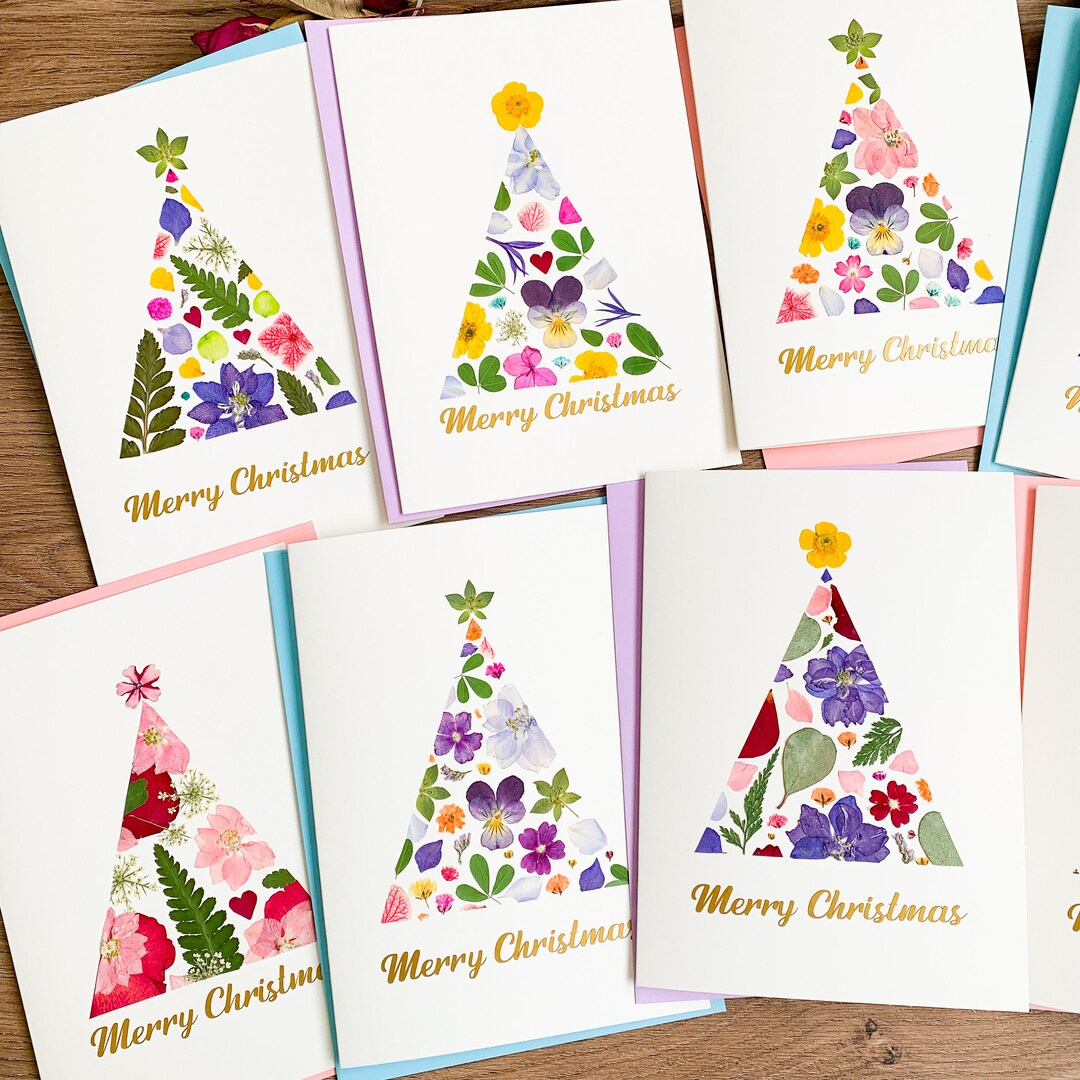 Real Pressed Flower Christmas Tree Card Christmas Card for Wife for ...
