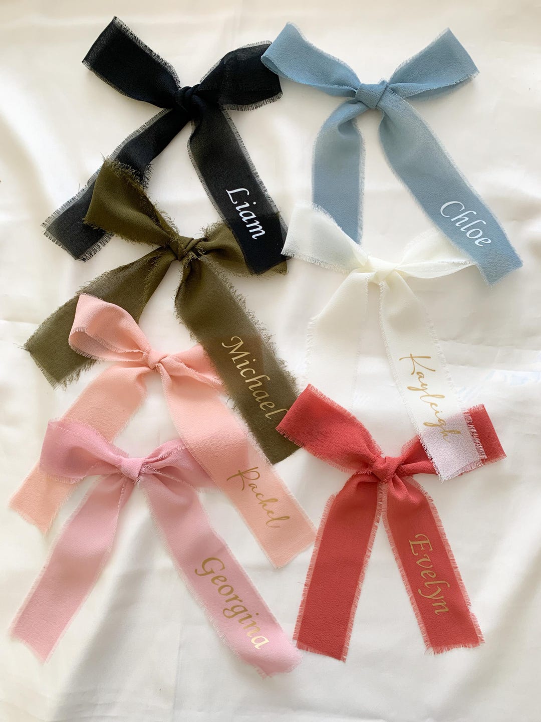 Personalised Chiffon Ribbon Name Tag | Wedding Place Card Ribbon | Silk ...