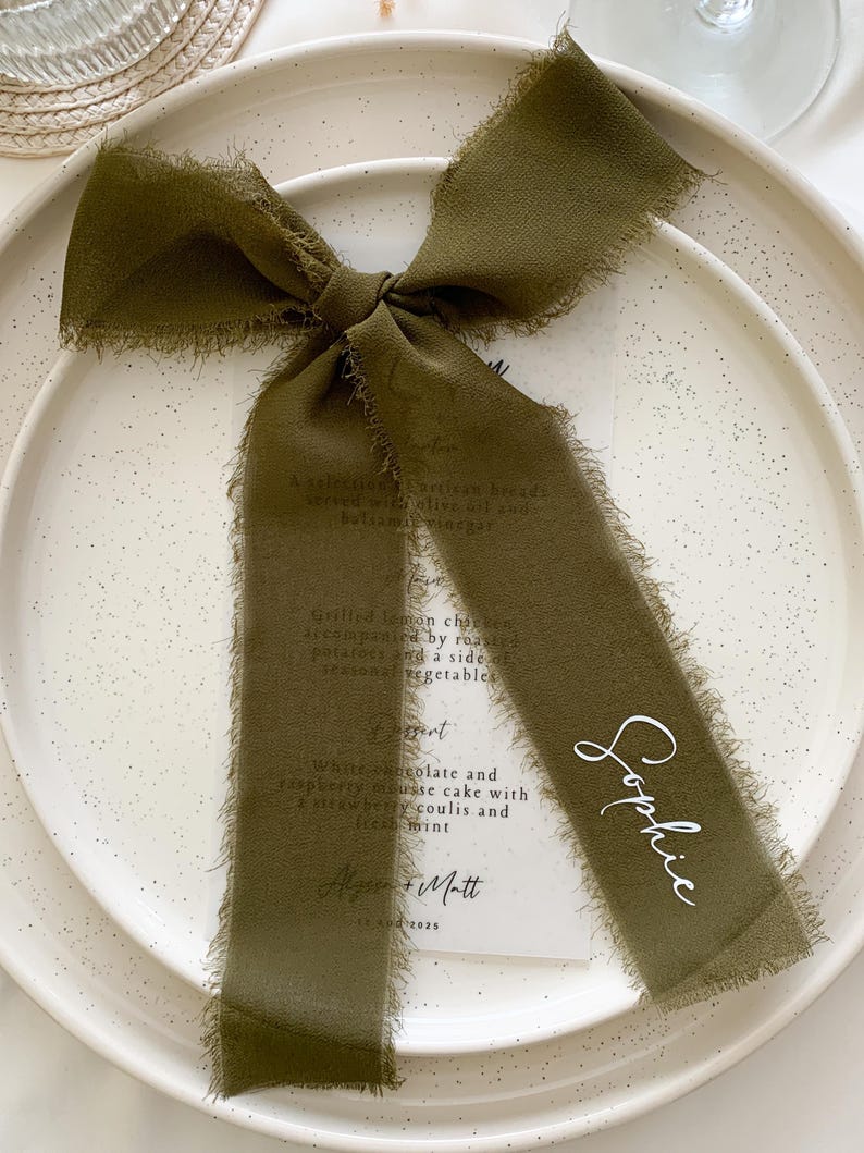 Personalised Chiffon Ribbon Name Tag | Wedding Place Card Ribbon | Silk ...