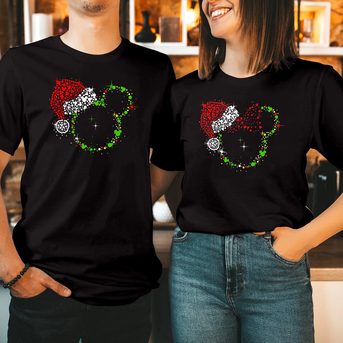 Mickey & Minnie Head Shirt, Christmas Disney Couple Shirt Designed ...