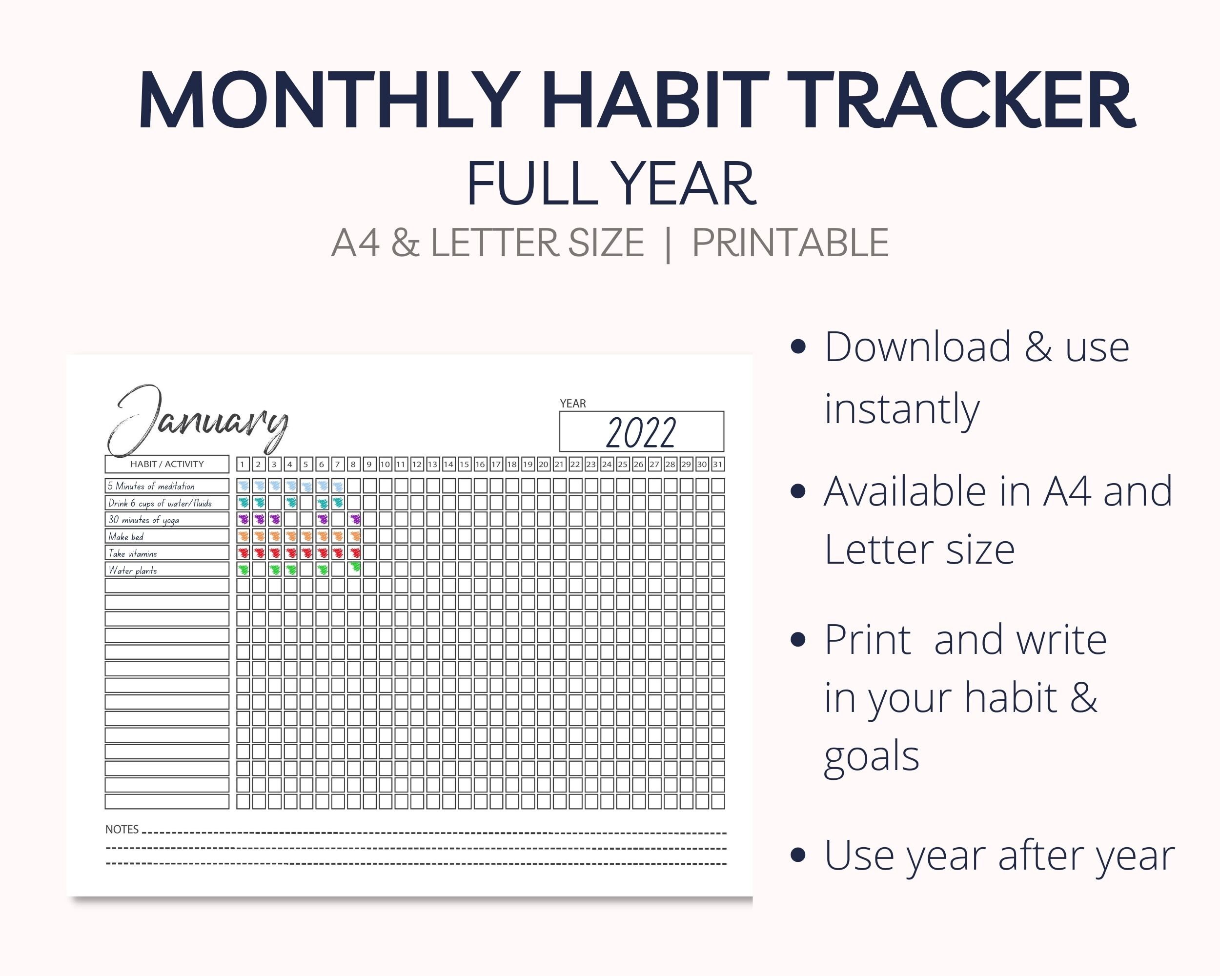 Minimal Monthly Habit Tracker and Planner-full Year- Printable - Etsy
