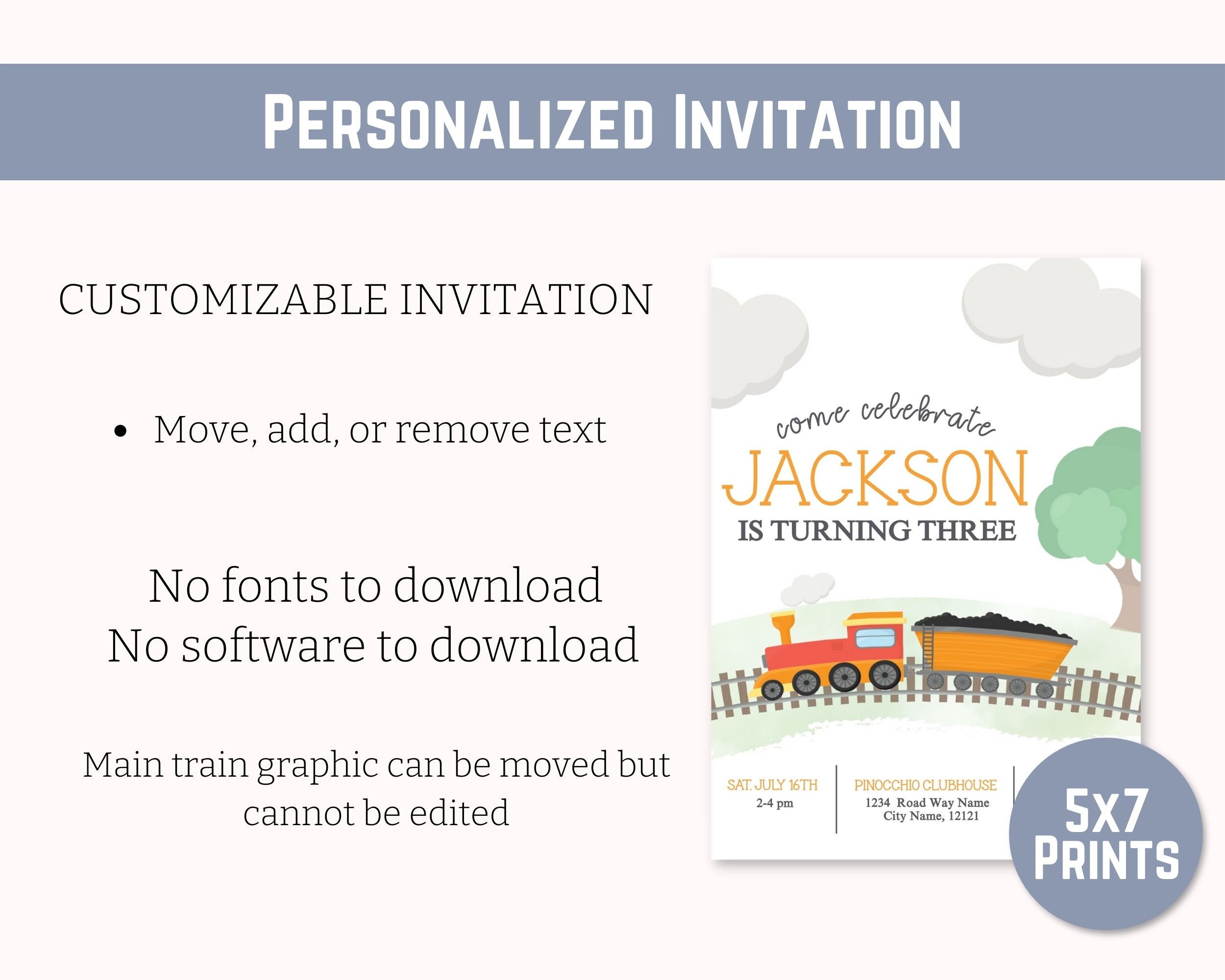 Train Birthday Invitation, Editable Custom Template, Printable, Minimal ...