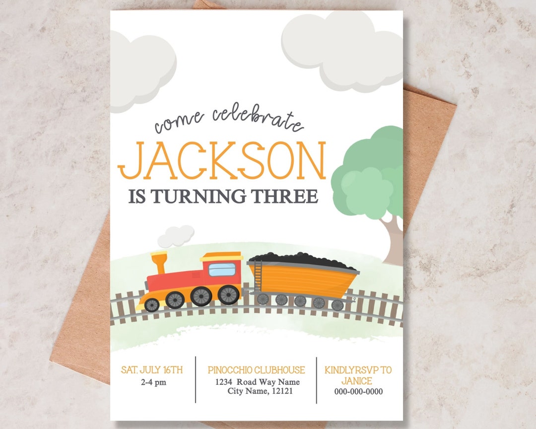 Train Birthday Invitation, Editable Custom Template, Printable, Minimal ...