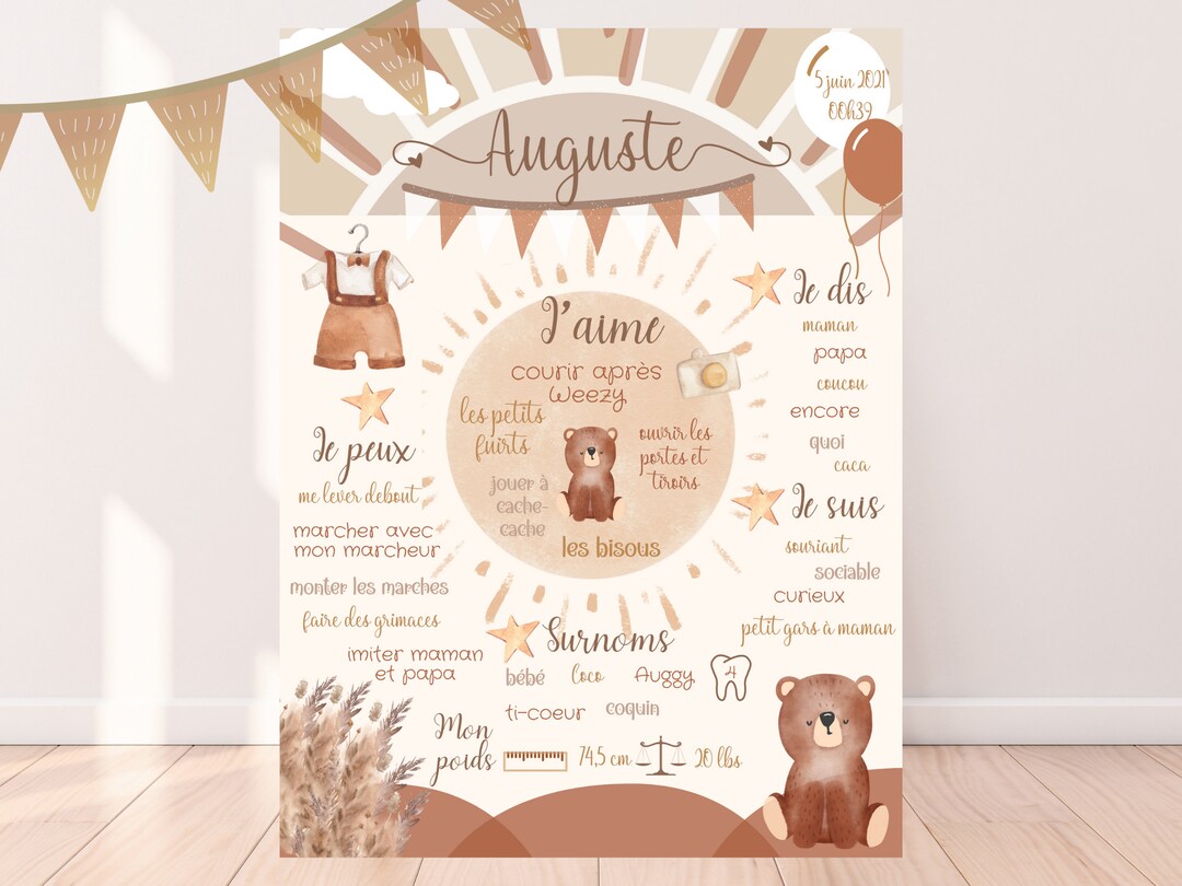 Personalized Boho Boy First Birthday Poster for Child 0-5 Years Old, I ...