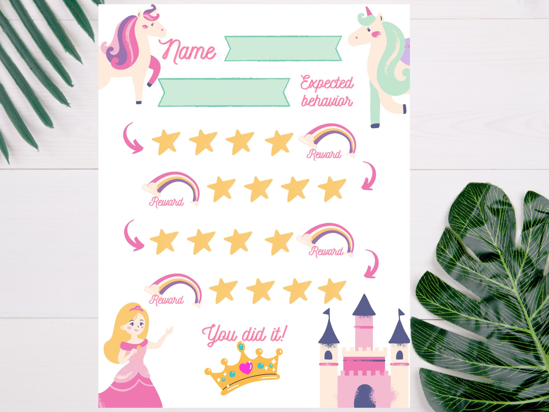 Princess Behavior Chart, Printable Behavior Chart for Girls, Princess ...