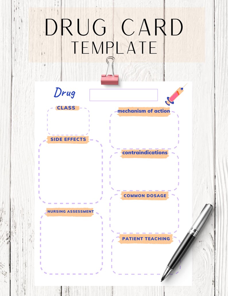 Drug Card / Pharmacology Card for Nursing School Printable | Etsy