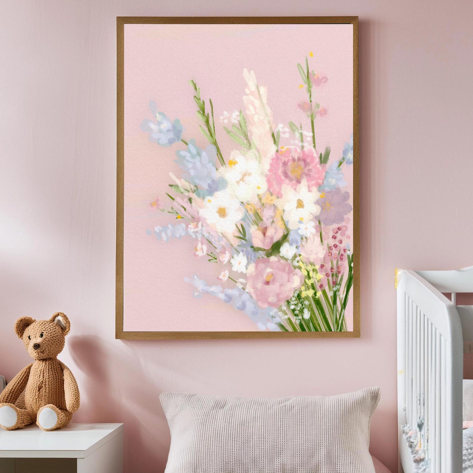 Floral Bouquet Poster – Romantic Wall Decor, Sweet Flowers Illustration ...