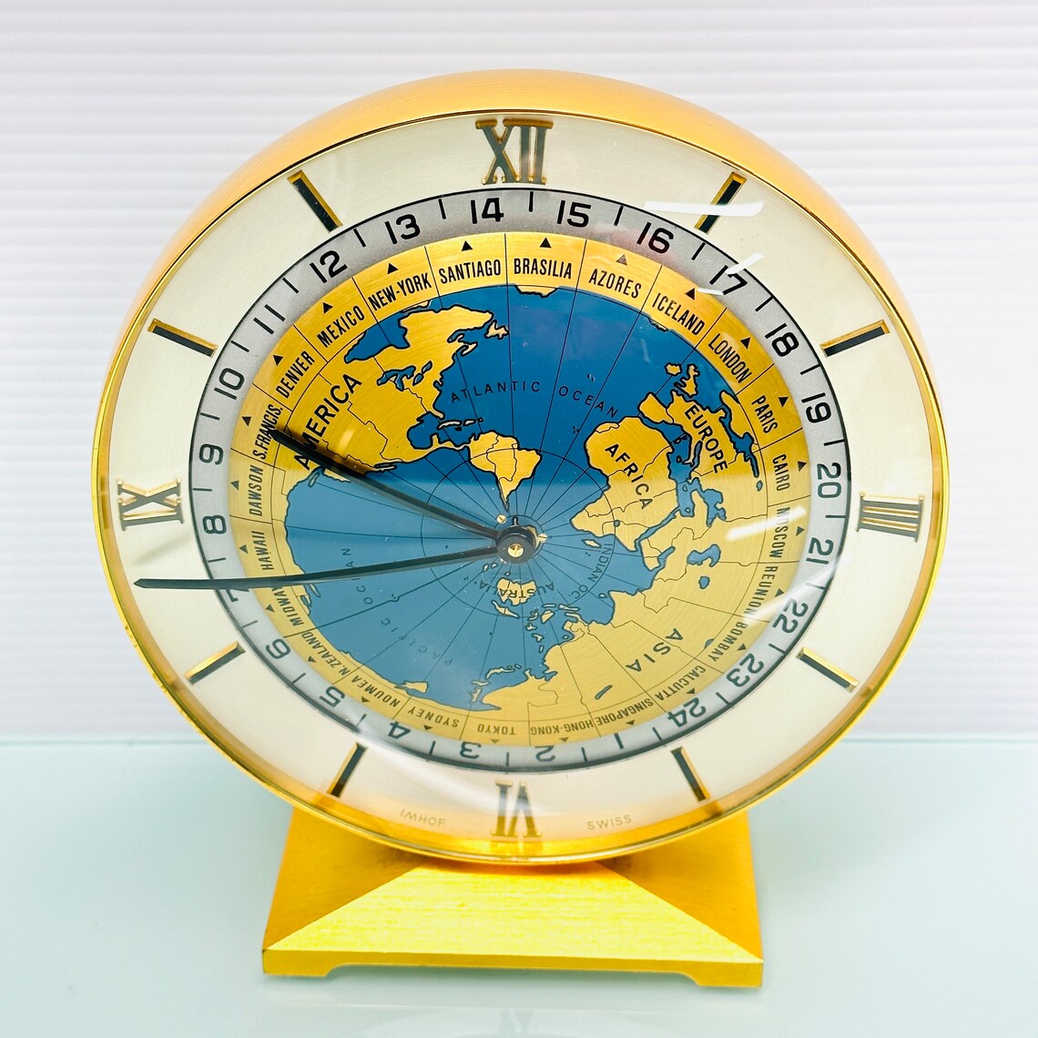 Imhof World Time Desk Clock Imhof Swiss C.1975 - Etsy