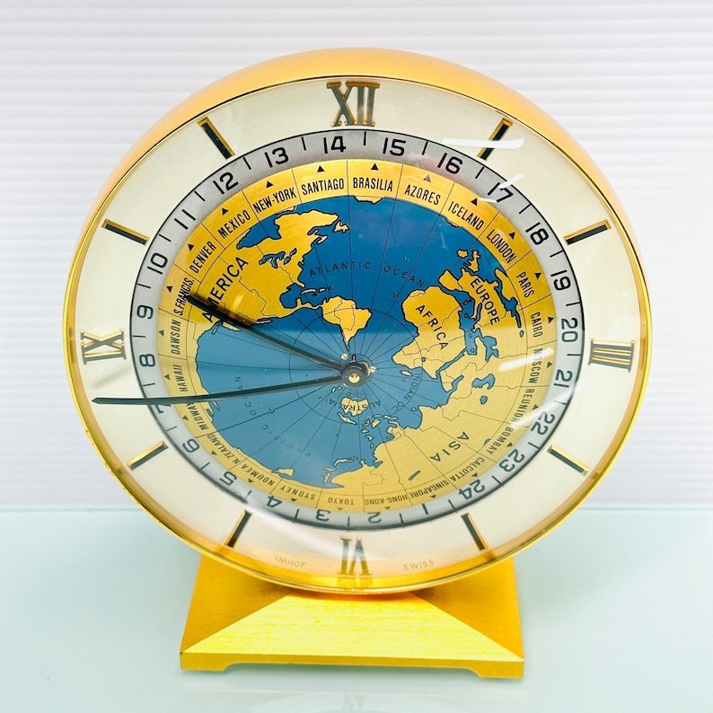 Imhof World Time Desk Clock Imhof Swiss C.1975 - Etsy