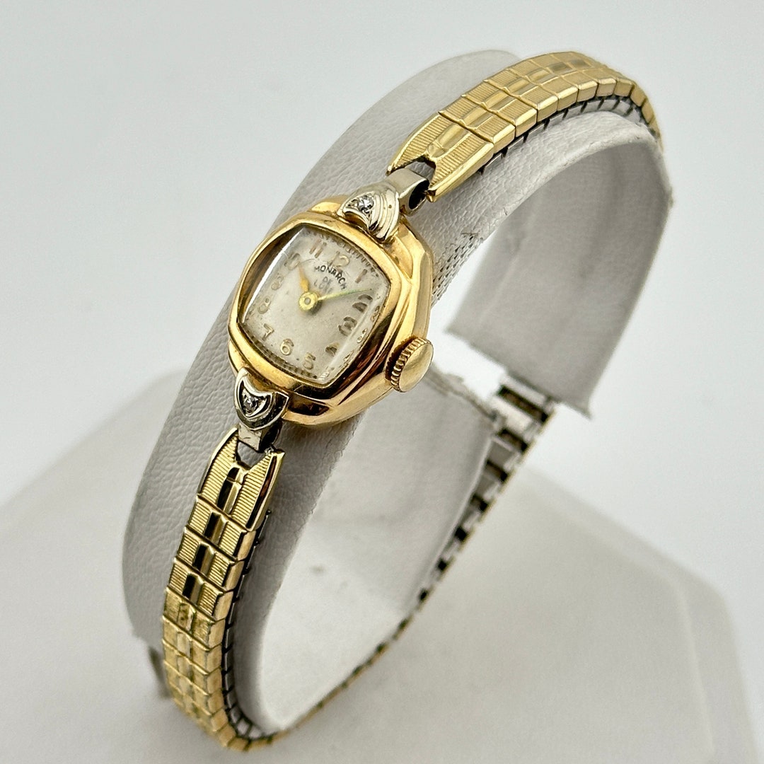 Vintage Monarch Watch Co. 14k Solid Gold & Diamond Ladies Cocktail ...