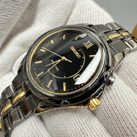 Seiko Kinetic Black & Gold Watch with Date c.1995 - Gem
