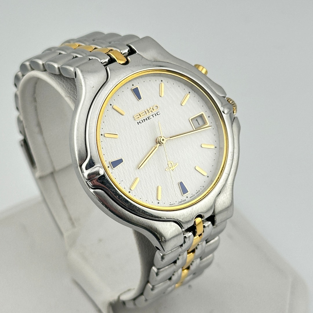 Seiko Kinetic Steel & Gold Trim Mens 39mm Watch With Date Window - Etsy