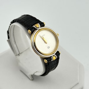 Vintage Gucci 18k Gold Plated Watch With Silver Dial and Leather Strap - Etsy
