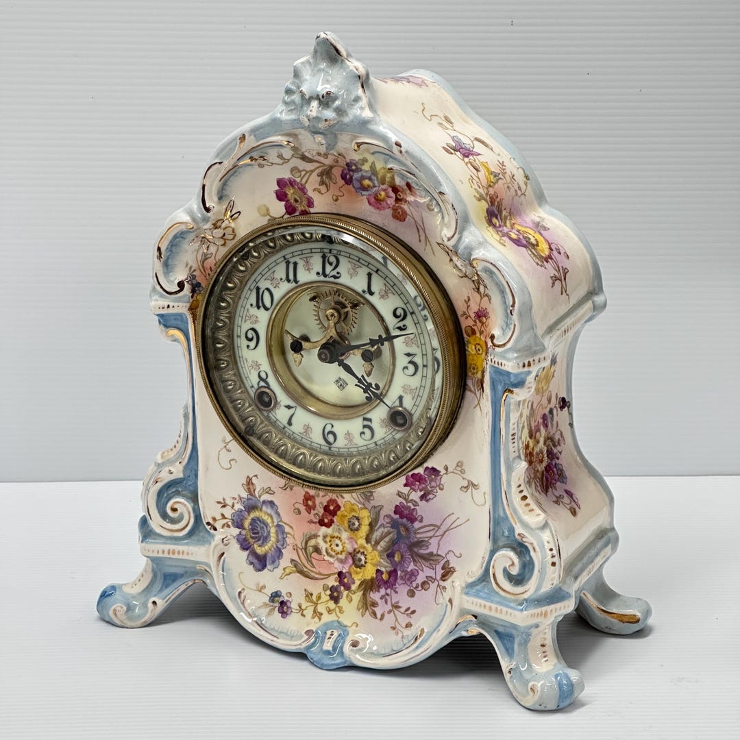 Ansonia Open Escapement Royal Bonn Antique Porcelain Uranium Glass Dial ...