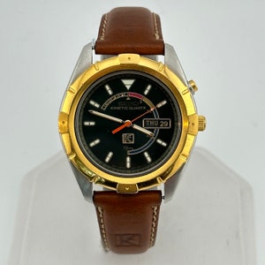 1st Gen Seiko Kinetic Stainless & Gold Trim Watch With Day and Date C ...