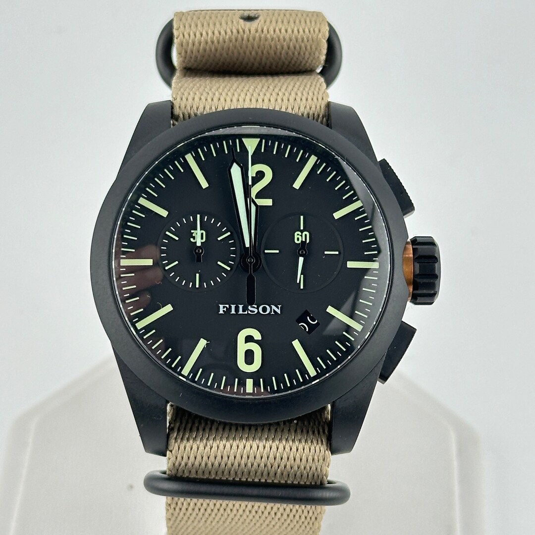 Filson Black Stainless Steel 47mm Mens Chronograph Field Watch With 2x ...