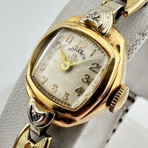 Vintage Monarch Watch Co. 14k Solid Gold & Diamond Ladies Cocktail ...