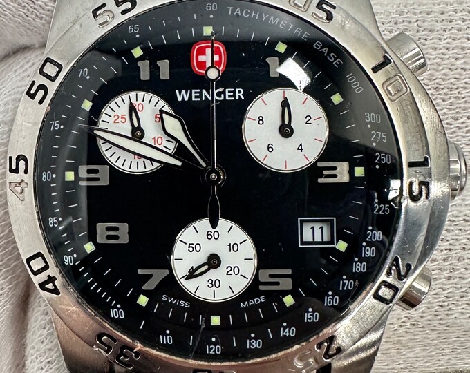 Swiss Army Wenger Chronograph Black Dial Stainless Steel Strap Watch - Etsy