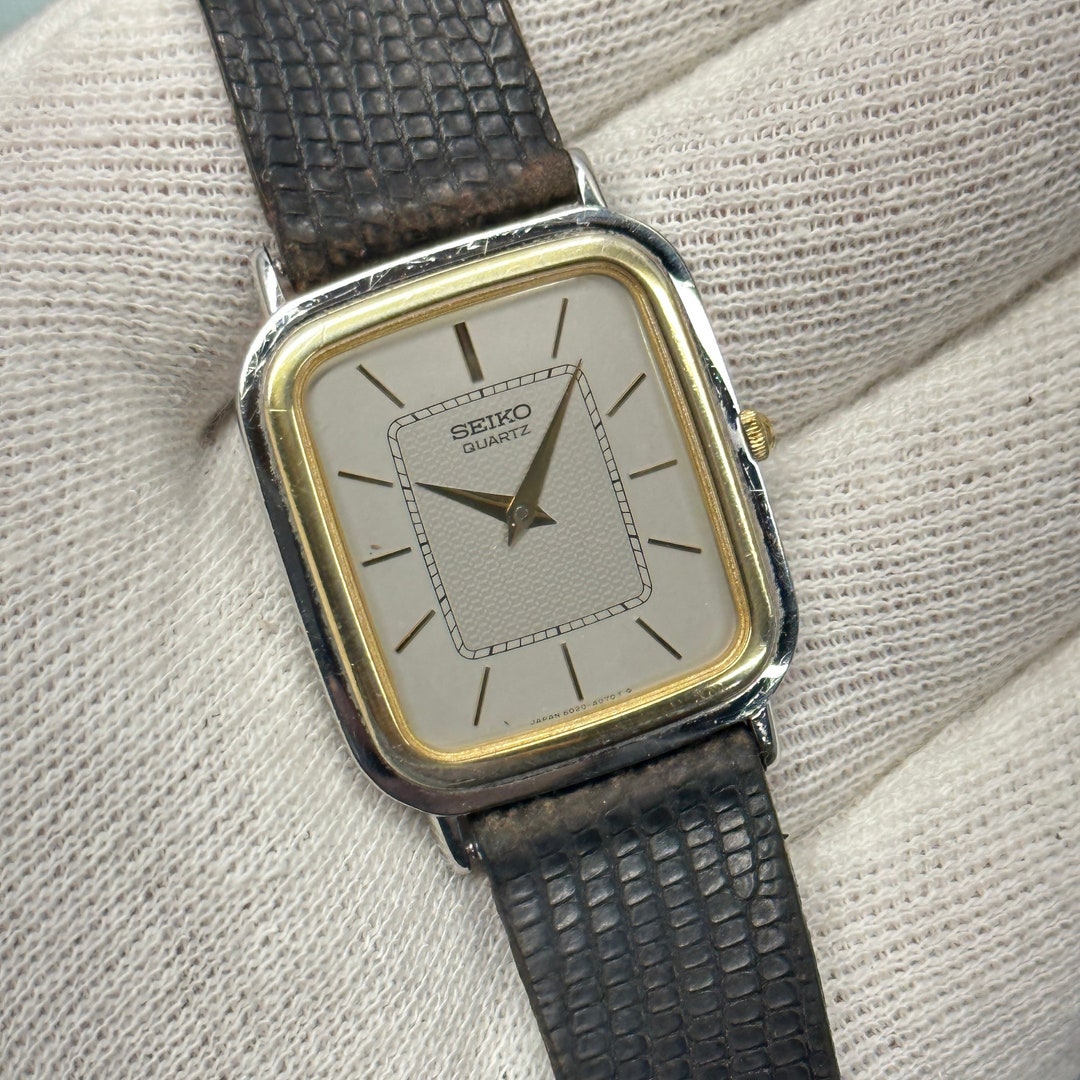 Vintage Seiko Mens Stainless Steel and Gold Quartz Tank Watch - Etsy