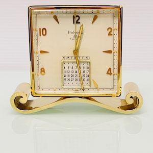 Helveco Gold Plated Swiss 8 Day Calendar Alarm Clock C. 1975 - Etsy
