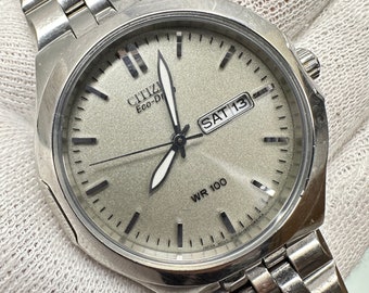 Vintage Citizen Railroad Approved Stainless Steel Day Date Quartz Watch ...
