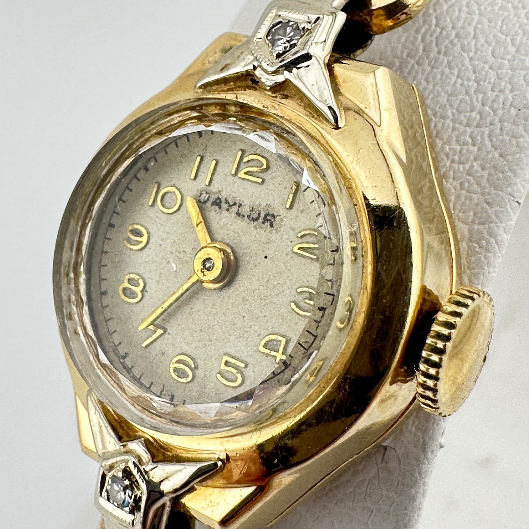 Antique Baylor Swiss Cocktail 14k Solid Gold With Diamonds 17mm Ladies ...