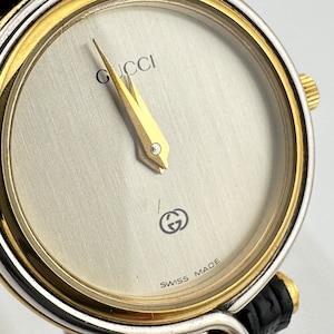 Vintage Gucci 18k Gold Plated Watch With Silver Dial and Leather Strap ...