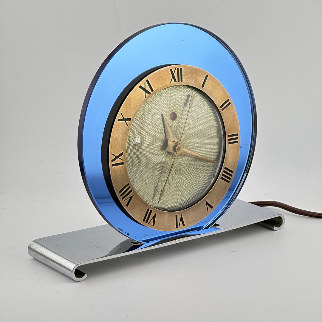 1935 Telechron Art Deco Electric Clock With Cobalt Blue Mirror - Etsy