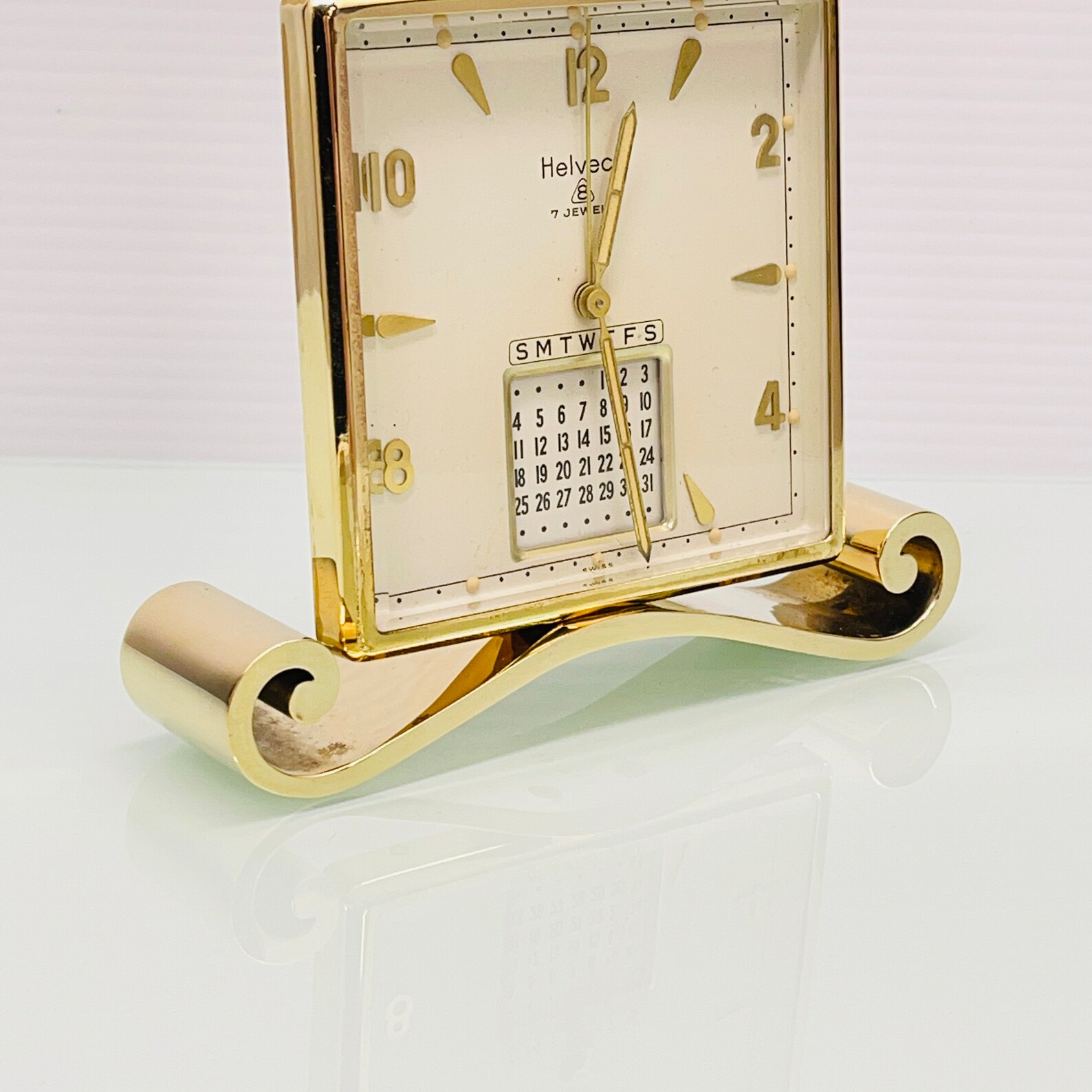 Helveco Gold Plated Swiss 8 Day Calendar Alarm Clock C. 1975 - Etsy
