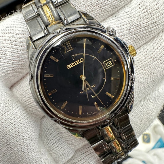Seiko Kinetic Black & Gold Watch with Date c.1995 - Gem